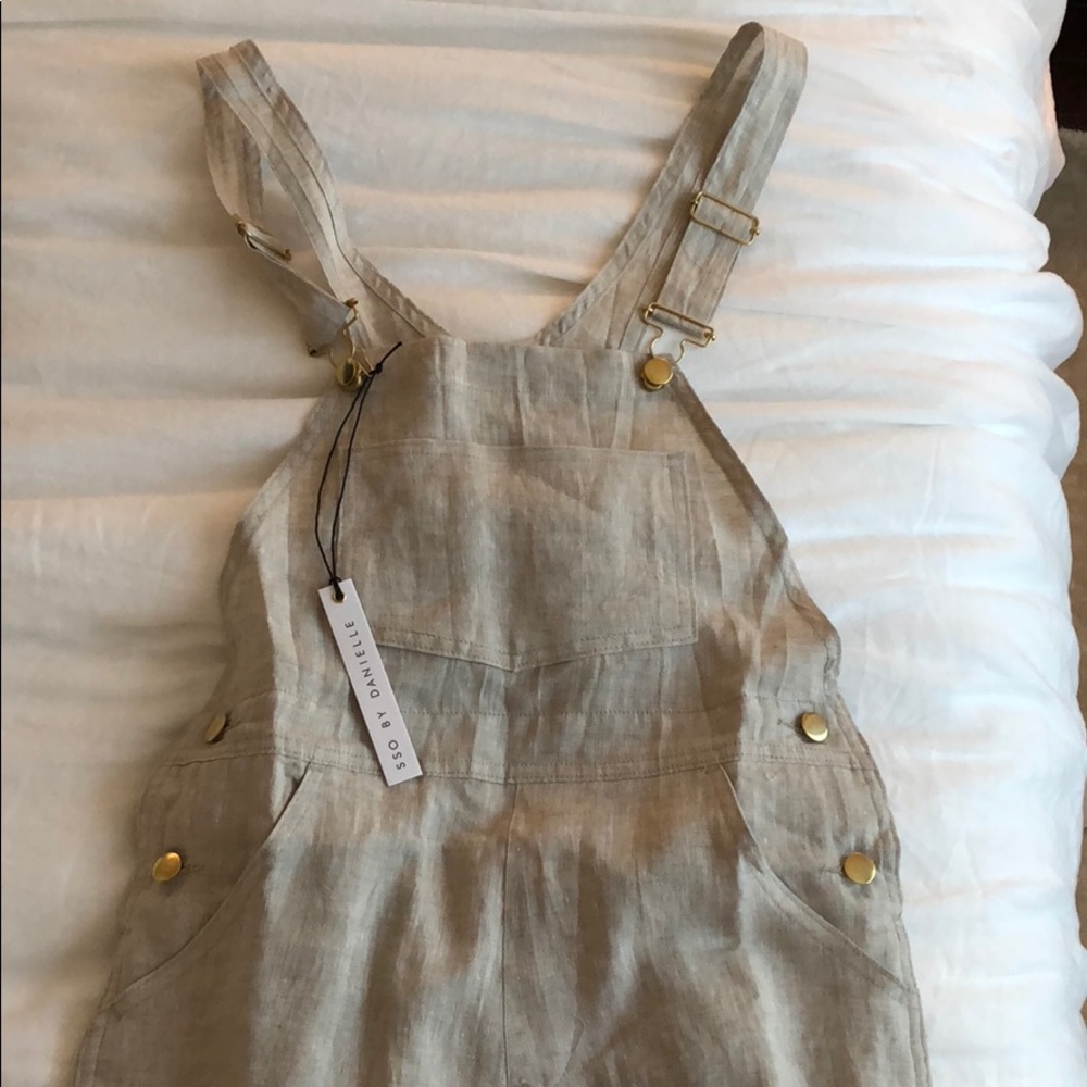 Sso By Danielle Short Linen Overalls Small - Gem